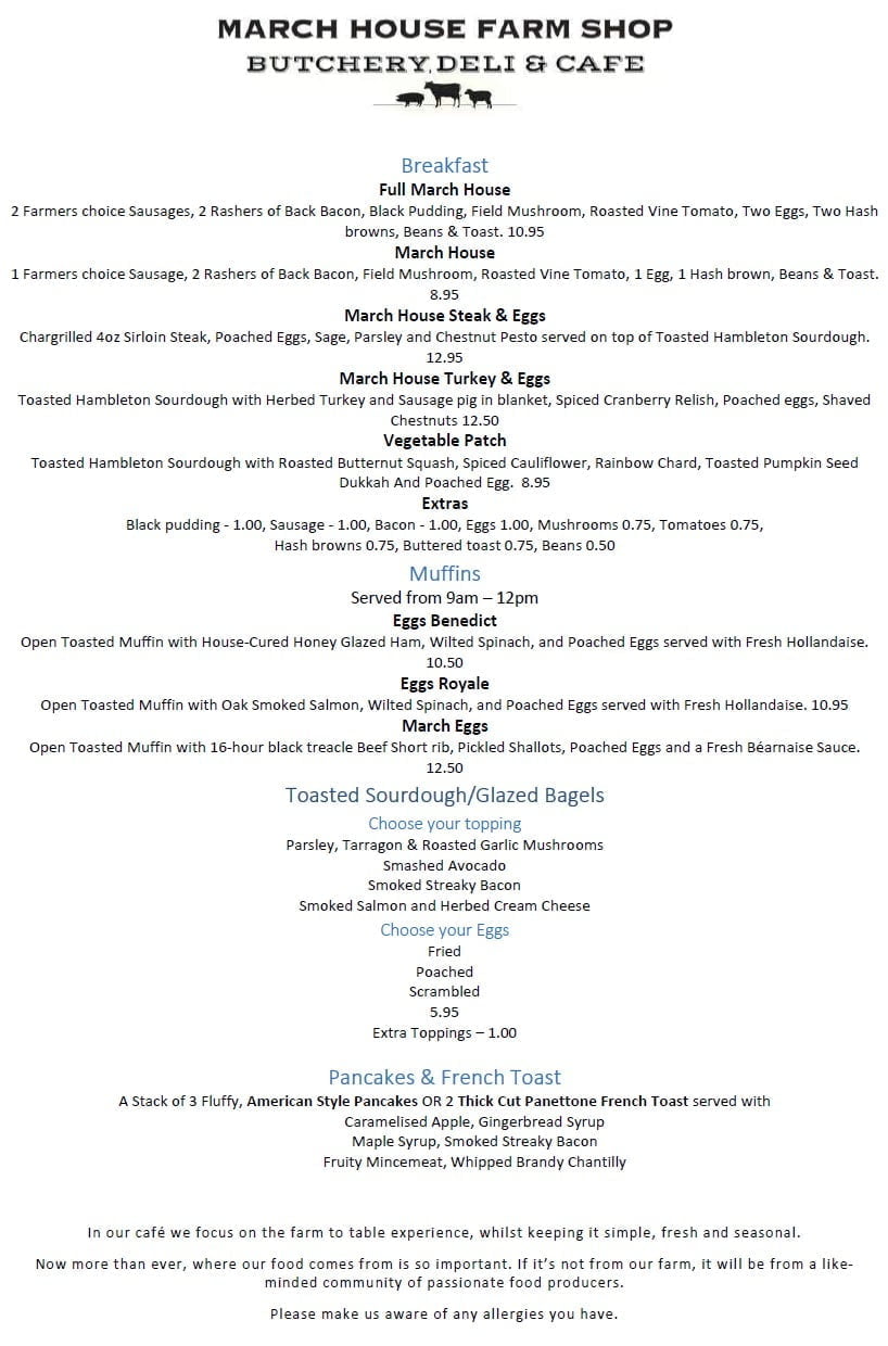 Menus – March House Farm Shop, Leicestershire and Rutland