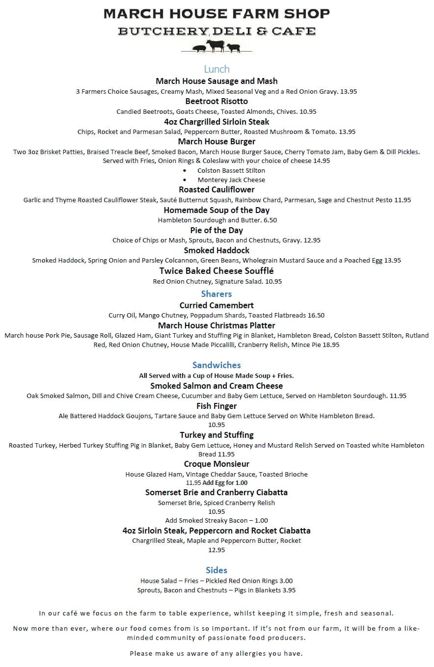 Menus – March House Farm Shop, Leicestershire and Rutland